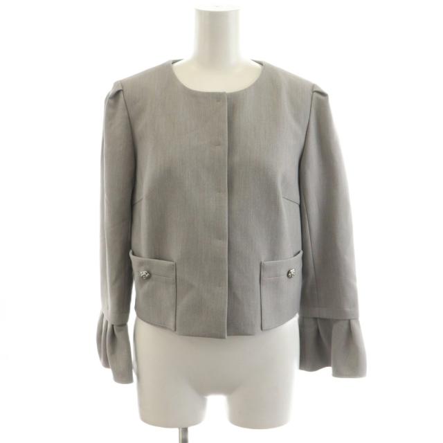 【中古】ルネ Rene 25年製 ノーカラージャケット カメリアボタン 袖フレア 34 グレー 5513020 /AN36 レディース