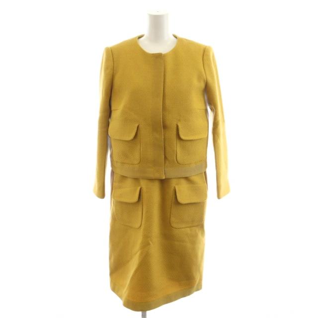 【中古】未使用品 ポールカ PAULE KA セットアップ 上下 ノーカラージャケット ワンピース ロング 半袖 36 マスタード