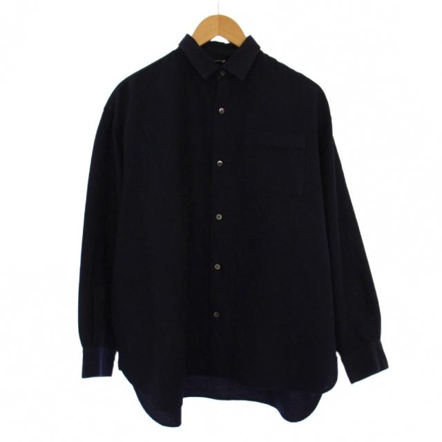 【中古】ブランワイエム Blanc YM ウールシルクシャツ カジュアル 長袖 レギュラーカラー 無地 ワンカラー M 紺