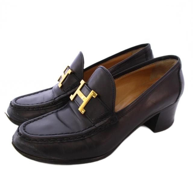 【中古】エルメス HERMES コンスタンス モカシン ローファー レザー 36 黒 ブラック /KH  レディース