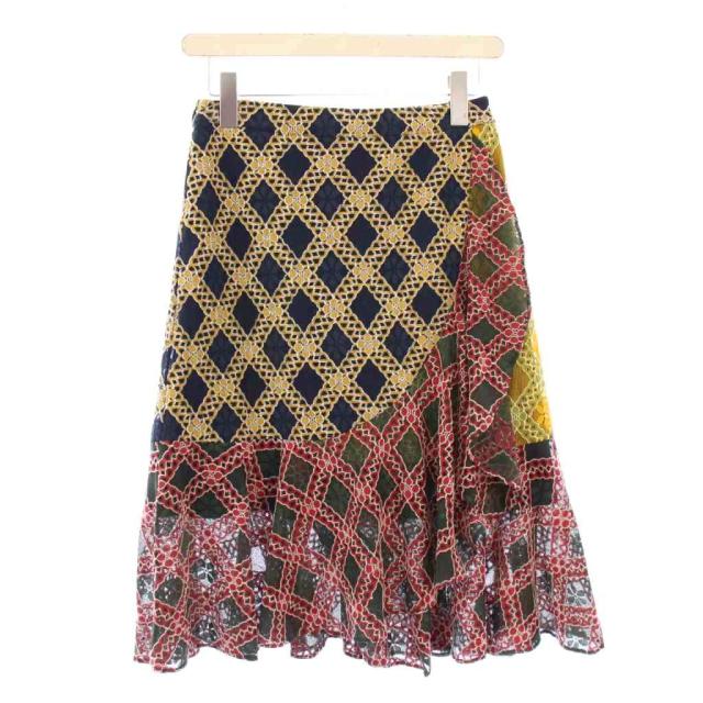 【中古】ヴィヴィアンタム VIVIENNE TAM フレアスカート ひざ丈 レース 刺繍 切替 38 マルチカラー /BB レディース