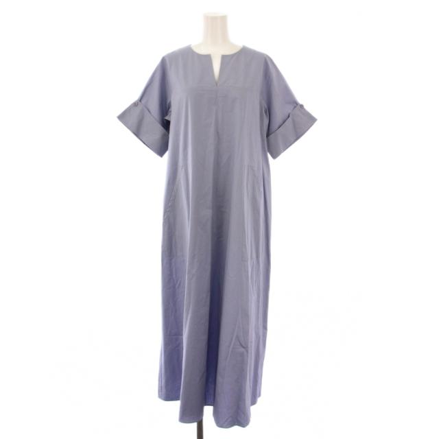 【中古】未使用品 セオリーリュクス Hatch Nyce フレアワンピース ミモレ ロング 半袖 スキッパー ストレッチ 水色