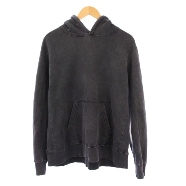 【中古】レミレリーフ BEAMS+ 別注 プルオーバーパーカー スウェット 長袖 無地 ヴィンテージ加工 チャコールグレー