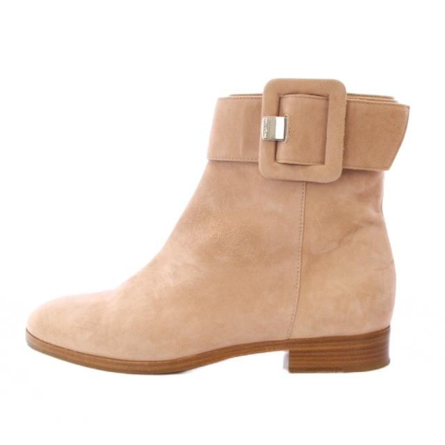 【中古】セルジオロッシ Sergio rossi ショートブーツ ラウンドトゥ ローヒール ベルト スエード ワンカラー ピンク