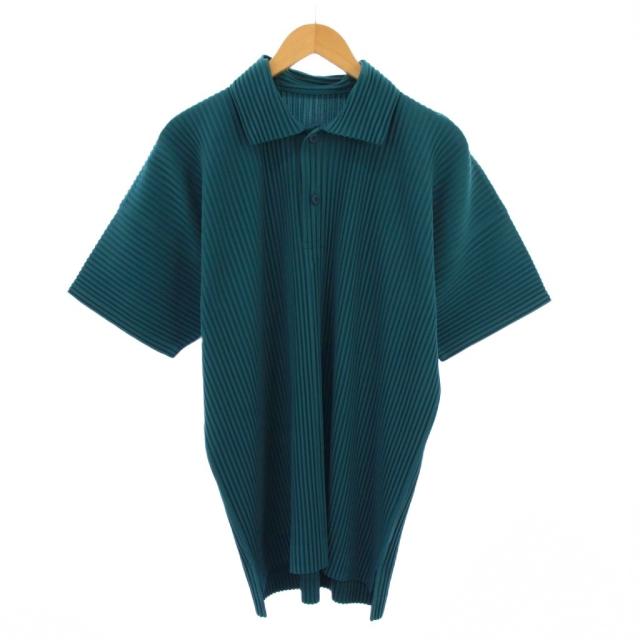 【中古】オムプリッセイッセイミヤケ MONTHLY COLOR MAY プリーツポロシャツ 半袖 レギュラーカラー ワンカラー 緑