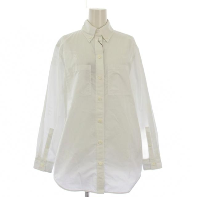 【中古】未使用品 バーバリー cotton blend shirt シャツ コットン ロゴ 長袖 ポケット ホース IT36 白 レディース