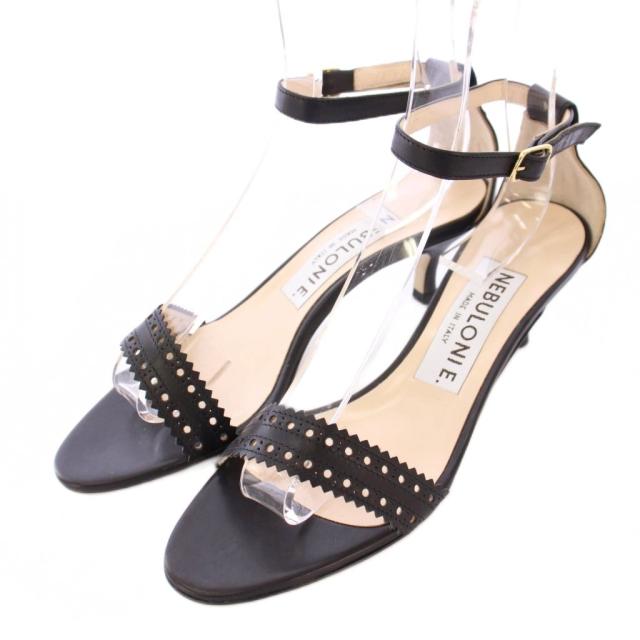 【中古】ネブローニ Nebuloni ストラップサンダル アンクス ラウンドトゥ ローヒール レザー 36 黒 ブラック