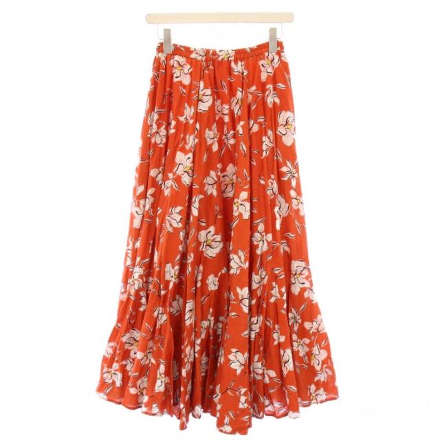 【中古】マリハ MARIHA 月影のスカート フレア イージー マキシ ロング ウエストゴム 花柄 36 オレンジ