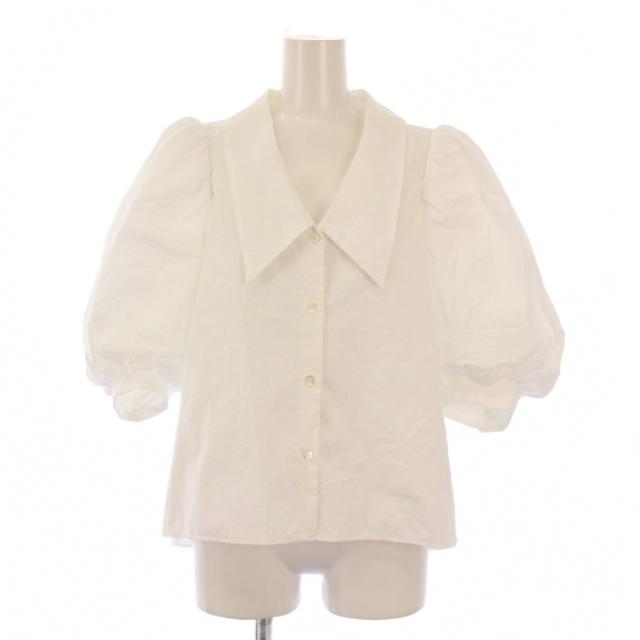【中古】ハー HER. ボリュームスリーブブラウス シャツ 半袖 Vネック レギュラーカラー ショート丈 F 白 ホワイト