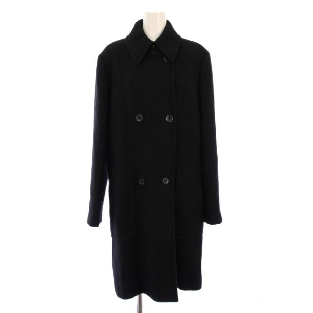 【中古】レオナール FASHION ステンカラーコート アウター ロング丈 アンゴラ ウール カシミヤ混 シルク混 黒