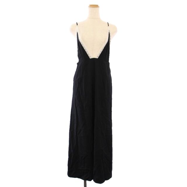 【中古】シンメ SINME キャミワンピース ロング レース 切替 M 黒 S23SS-14 /TK レディース