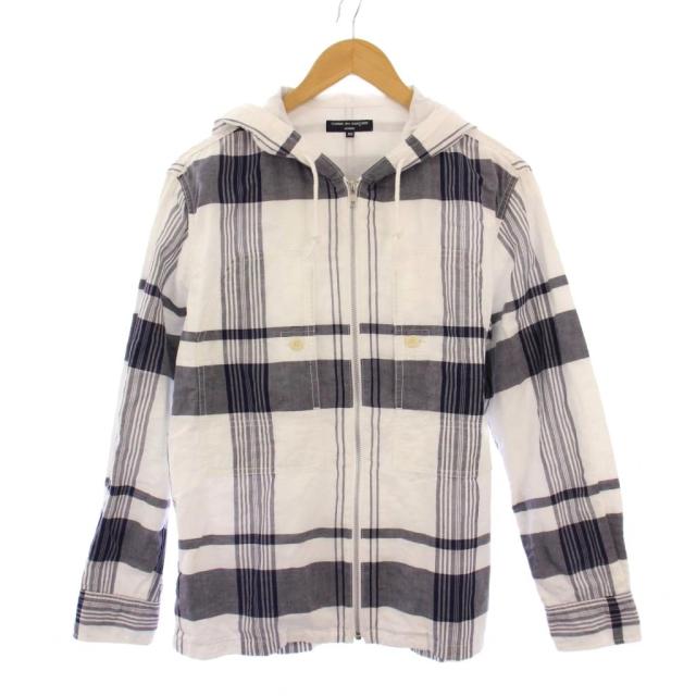 【中古】コムデギャルソンオム AD2021 ジップフーディーシャツ ジャケット アウター フード チェック柄 白 グレー
