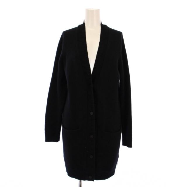 【中古】エルメス HERMES ニットカーディガン 長袖 ロング丈 Vネック カシミヤ 無地 ワンカラー 34 黒 ブラック