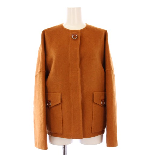 【中古】エルメス HERMES 23SS カシミヤショートコート ノーカラー アウター 34 茶 3E0109DZ /KH レディース