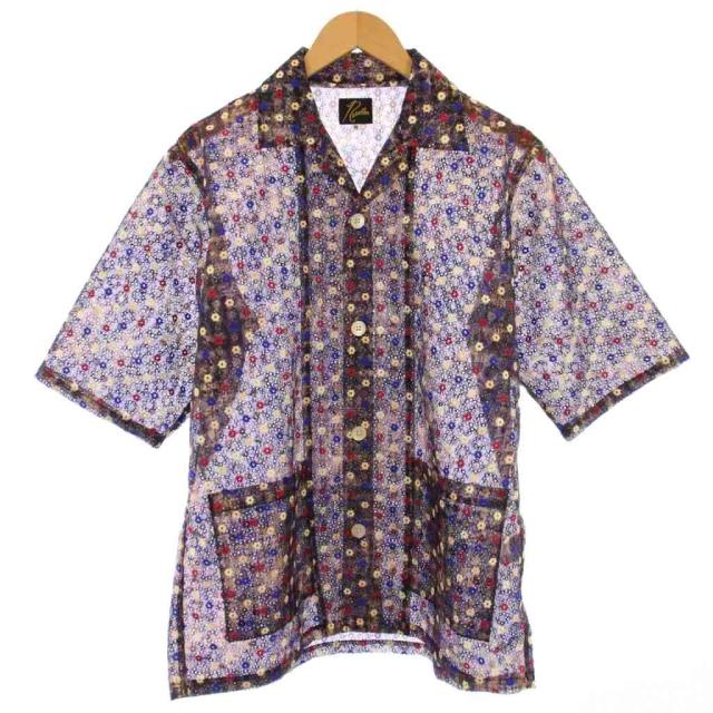 【中古】ニードルス ニードルズ オープンカラーシャツ カジュアル 半袖 シアー シースルー 花柄 刺繍 マルチカラー