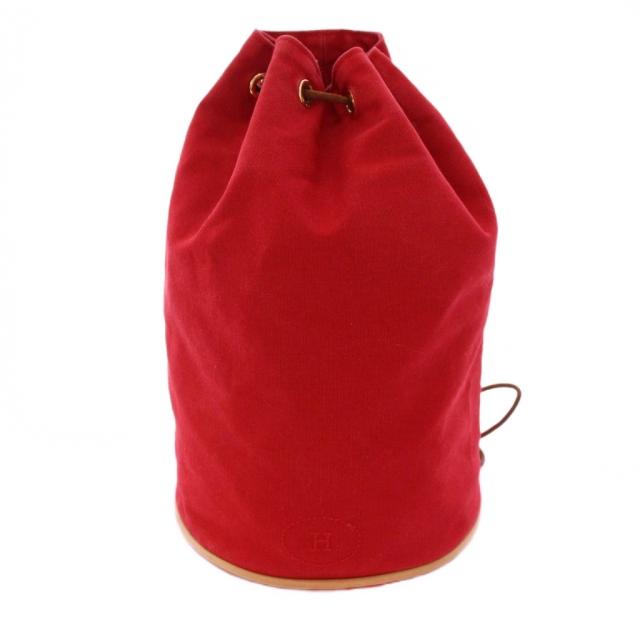 【中古】エルメス HERMES ポロションミミルPM 巾着バッグ ショルダーバッグ キャンバス Hロゴ 赤 レッド