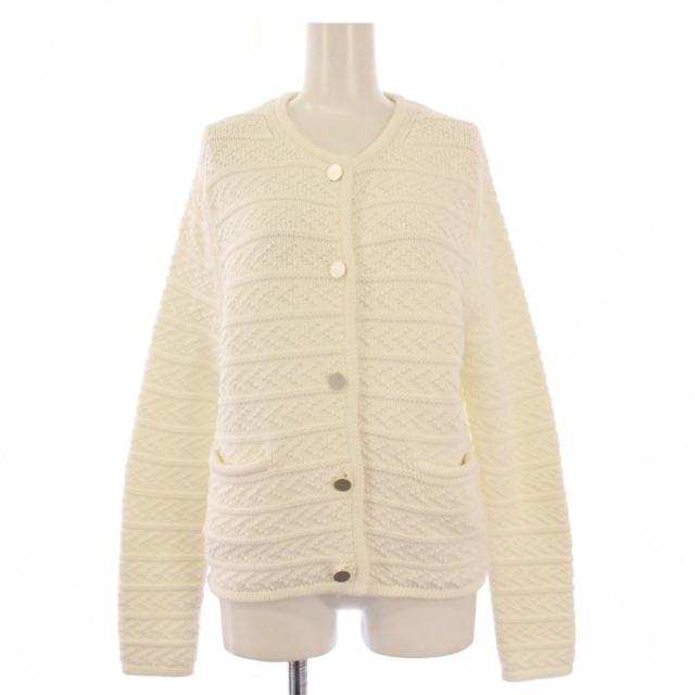 【中古】セオリーリュクス BRAMBLE DORTHY ニットカーディガン 長袖 クルーネック 編み込み ストレッチ 40 白