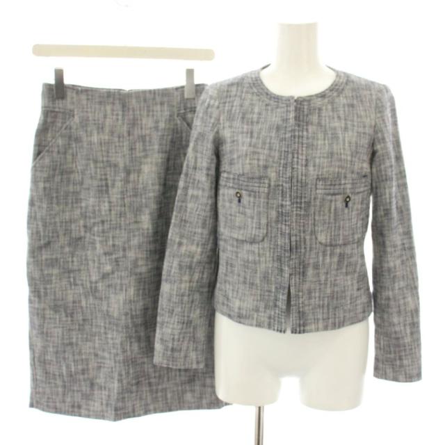 【中古】アナイ スーツ セットアップ 上下 ノーカラージャケット 34 スカート ロング タイト 36 紺 レディース