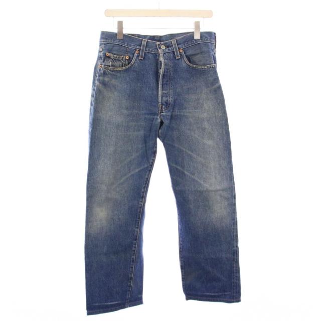 【中古】リーバイス Levi's 裏ボタン555 90年代 デニムパンツ ジーンズ ボタンフライ ロゴパッチ ダメージ加工 青
