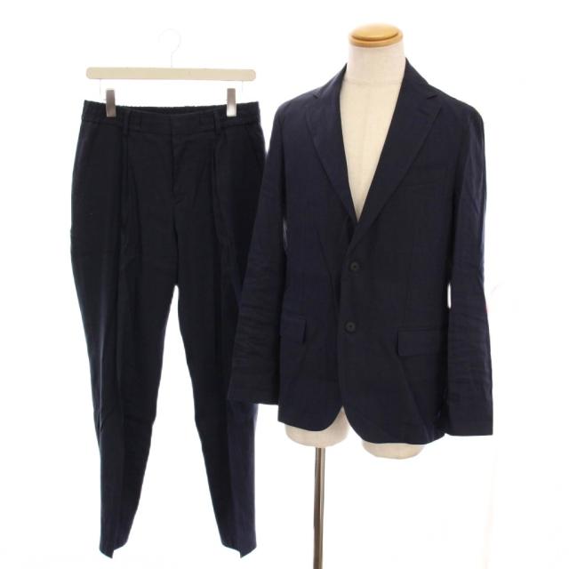【中古】ヒューゴボス HUGO BOSS シングルスーツ セットアップ 上下 テーラードジャケット パンツ リネン混 44 紺