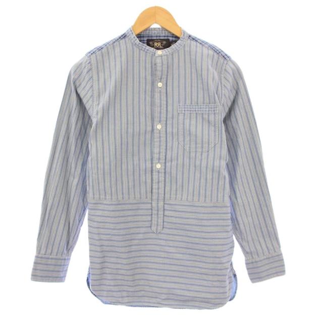 【中古】RRL ラルフローレン カジュアルシャツ プルオーバー 長袖 レギュラーカラー ハーフボタン ストライプ柄 青