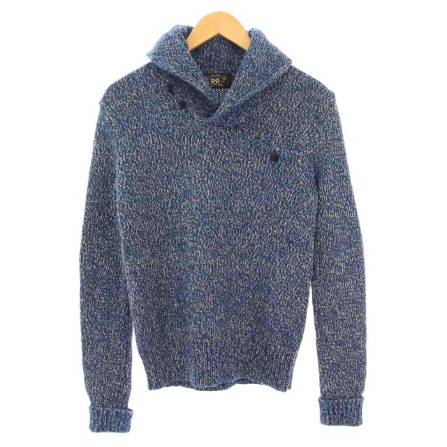 【中古】ダブルアールエル RRL ラルフローレン ニット ショールカラー 長袖 ストレッチ XS 青 ブルー /BB メンズ