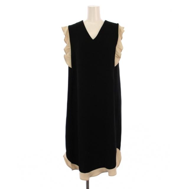 【中古】ヨーコチャン YOKO CHAN ワンピース 半袖 ひざ丈 Vネック フリル 36 黒 YCD-117-309 /BM レディース