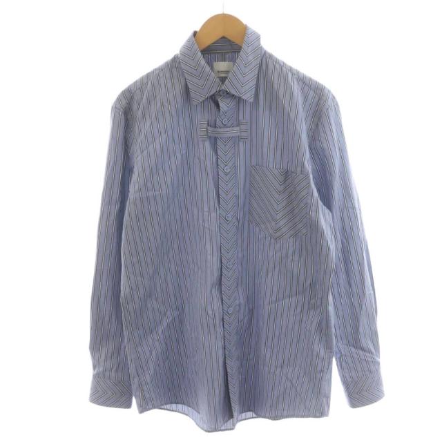 【中古】バーバリー BURBERRY シャツ 長袖 ストライプ柄 ネクタイ付き コットン 39 水色 ライトブルー 4549281