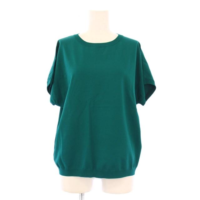 【中古】未使用品 23区 レーヨンポリエステルストレッチプルオーバーニット 半袖 フレンチスリーブ クルーネック 緑