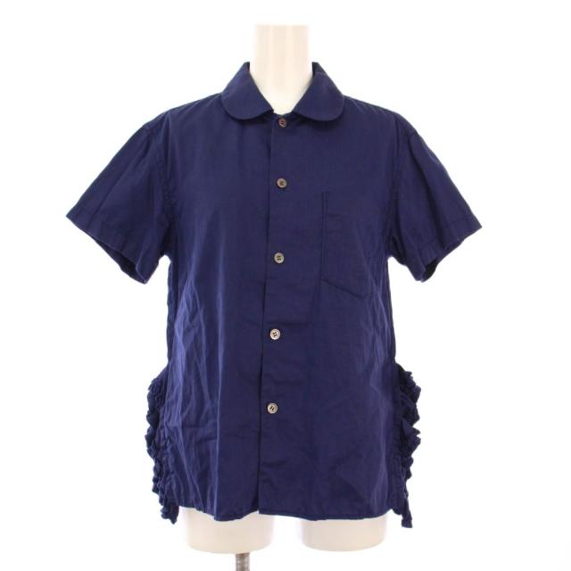 【中古】タオ コムデギャルソン TAO COMME des GARCONS AD2023 シャツ ブラウス 半袖 丸襟 装飾 ワンカラーS 紺