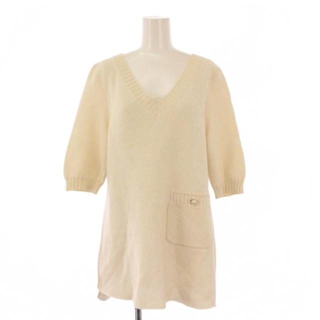 【中古】シャネル CHANEL ニット 半袖 Vネック ストレッチ ワンカラー 40 アイボリー /BB レディース
