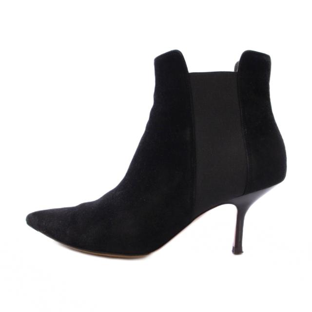 【中古】セリーヌ CELINE サイドゴアブーツ ショート ポインテッドトゥ ハイヒール スエード ワンカラー 36 黒