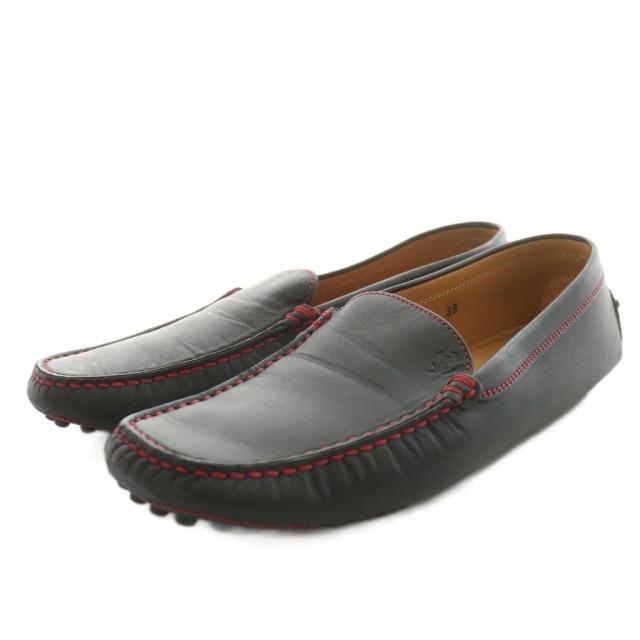 【中古】トッズ TOD'S × フェラーリ FERRARI ローファー モカシン ドライビングシューズ レザー 39 黒