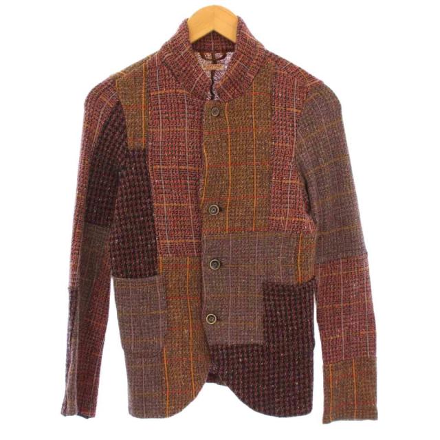 【中古】キャピタル kapital カーディガン 長袖 ストレッチ チェック柄 ウール混 麻 リネン混 0 マルチカラー