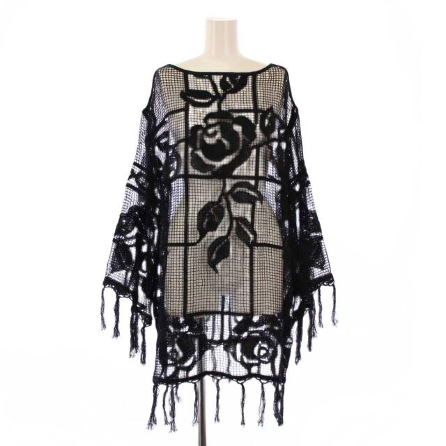 【中古】未使用品 アメリヴィンテージ メディルーズメッシュフラワーニットトップス カットソー 長袖 黒