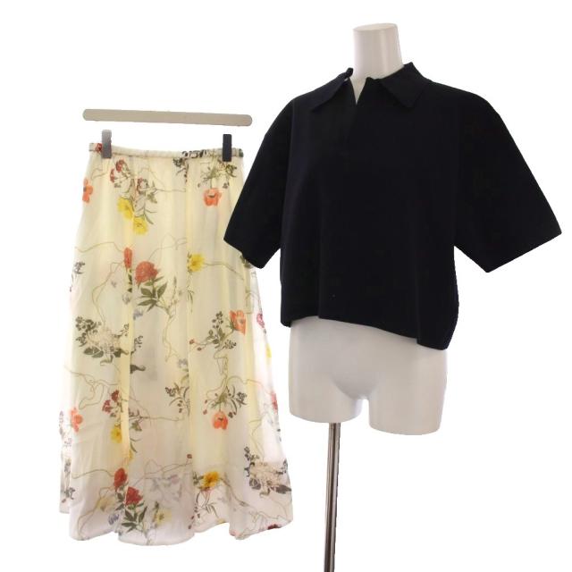 【中古】未使用品 ミラオーウェン Mila Owen 25SS セットアップ 上下 短丈スキッパーポロニット スカート ロング