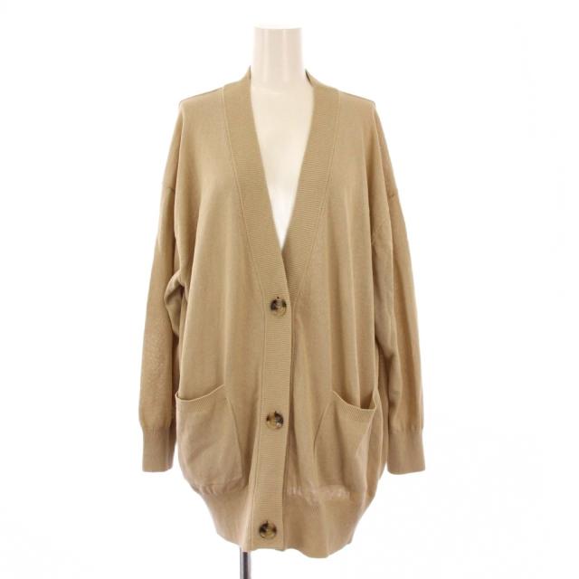 【中古】ドゥーズィエムクラス オーバーサイズリネンカーディガン ニット 長袖 Vネック 薄手 ワンカラー F ベージュ