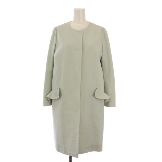 【中古】フォクシーニューヨーク FOXEY NEW YORK ノーカラーコート アウター ロング丈 フリル ワンカラー 38 水色