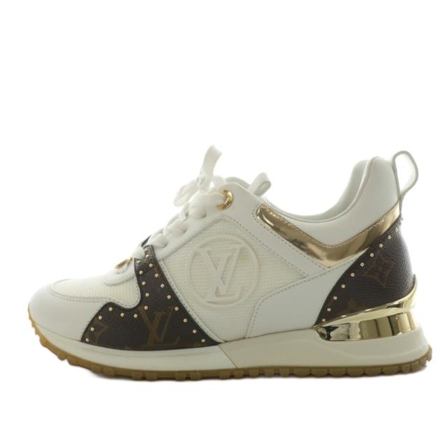 【中古】ルイヴィトン ランアウェイ モノグラム スニーカー シューズ スタッズ レザー 36 白 茶 CL0221