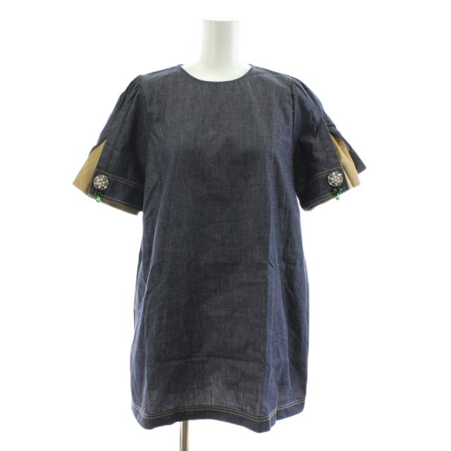 【中古】ヌメロヴェントゥーノ クリスタルカフデニムトップ カットソー チュニック 半袖 40 インディゴ
