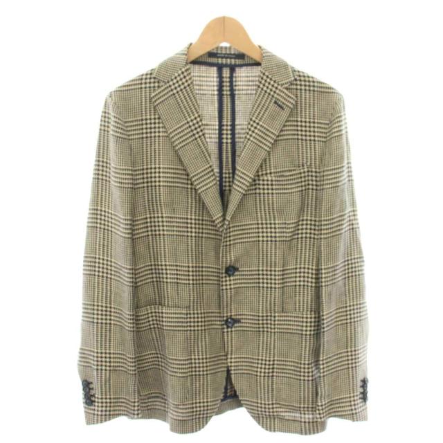 【中古】タリアトーレ テーラードジャケット シングル 千鳥格子柄 チェック柄 46/R ベージュ 紺 G-DAKAR22K メンズ