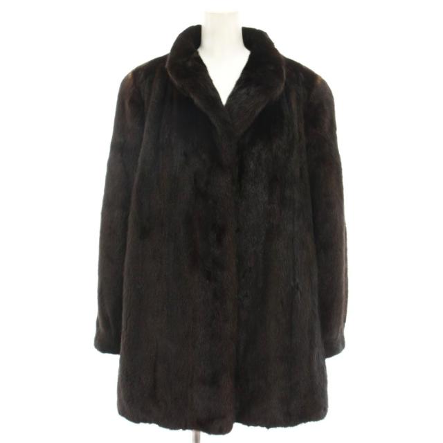 【中古】サガミンク SAGA MINK 銀サガ ミンクファーコート 毛皮 アウター ミドル 13 ダークブラウン 茶 ブラウン