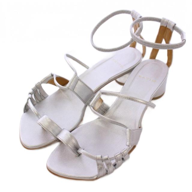 【中古】カチム KATIM ストラップサンダル アンクル スクエアトゥ チャンキーヒール フェイクレザー シルバーカラー