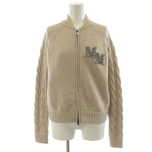 【中古】マックスマーラ MAX MARA ARMANDA ニットジャケット セーター ケーブル編み ビジュー ロゴ ベージュ