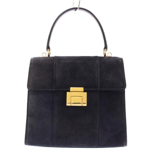 【中古】グッチ GUCCI ハンドバッグ ワンハンドル スエード ロゴ バイカラー 紺 ネイビー ゴールドカラー