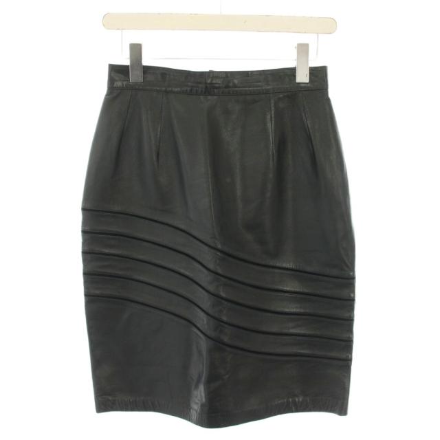 【中古】ロエベ LOEWE レザーペンシルスカート ひざ丈 タイト レザー アナグラムボタン 黒 ブラック 122 レディース
