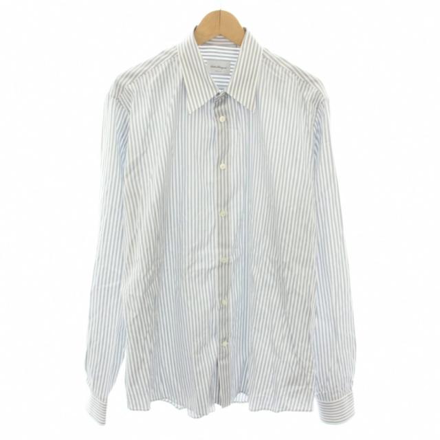 【中古】サルヴァトーレフェラガモ シャツ 長袖 ストライプ柄 XL ライトグレー 白 ホワイト 143283 /YT メンズ