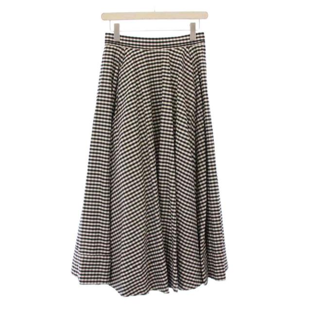 【中古】マディソンブルー タックサーキュラーギンガムスカート フレア ミモレ ロング チェック柄 1 黒 ブラック 白