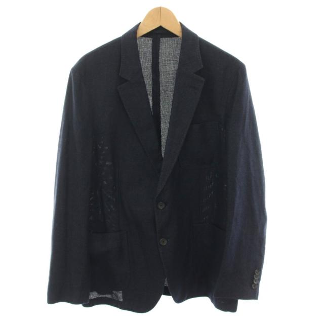 【中古】サルヴァトーレフェラガモ テーラードジャケット シングル 絹 シルク混 麻 54-7C 紺 143133 メンズ