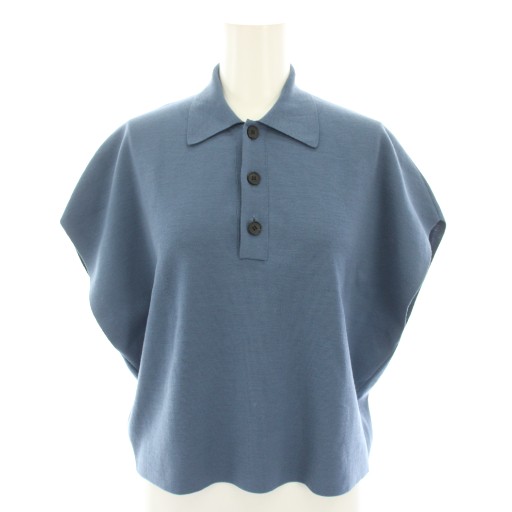 【中古】オーラリー ウールリサイクルポリエステルハイゲージニットスリーブレスポロ 0 青 A24SP01HS レディース